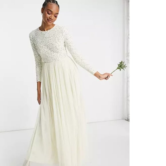 ASOS | Dresses | Nwt Asos Maya Deluxe Pale Yellow Long Sleeve Sequin ...